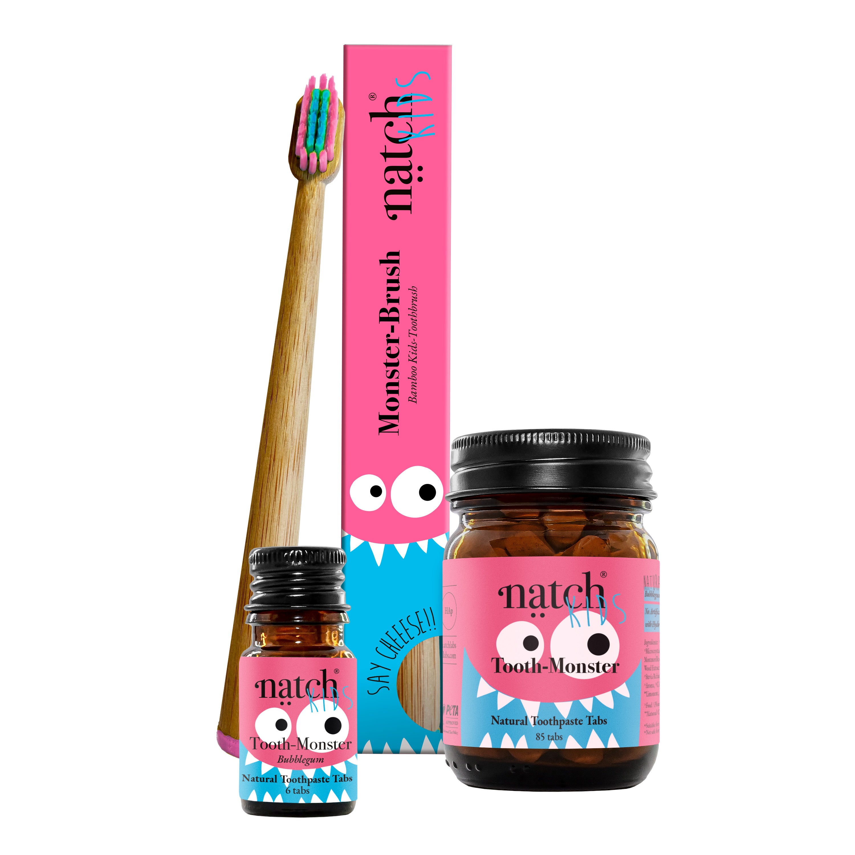 Natch •• Natural Toothpaste Tablets - Tooth Monster Bubblegum Set ...